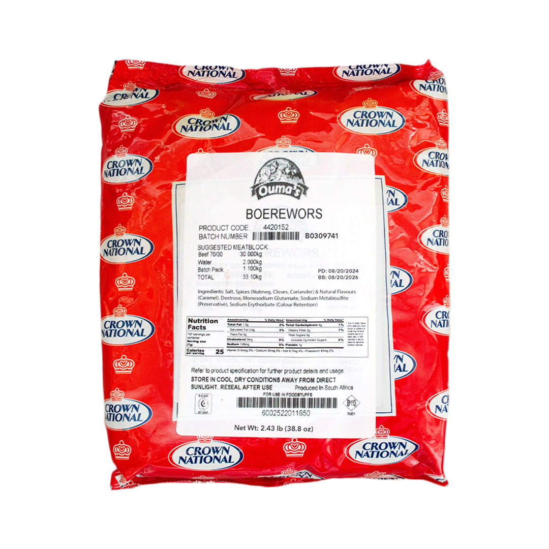 Crown National Ouma's Boerewors 2.43lbs – South African Food, Biltong ...